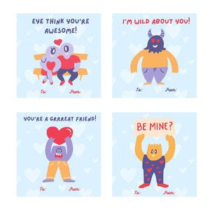 Monster Valentines, Set of Monster Valentines for Classroom, Mini Kids ...