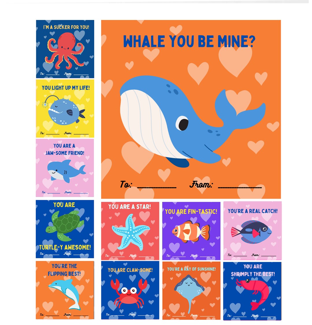 Under the Sea Valentines, Funny Fish Sea Life Mini Valentines With ...