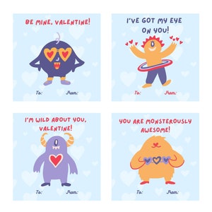 Monster Valentines, Set of Monster Valentines for Classroom, Mini Kids ...