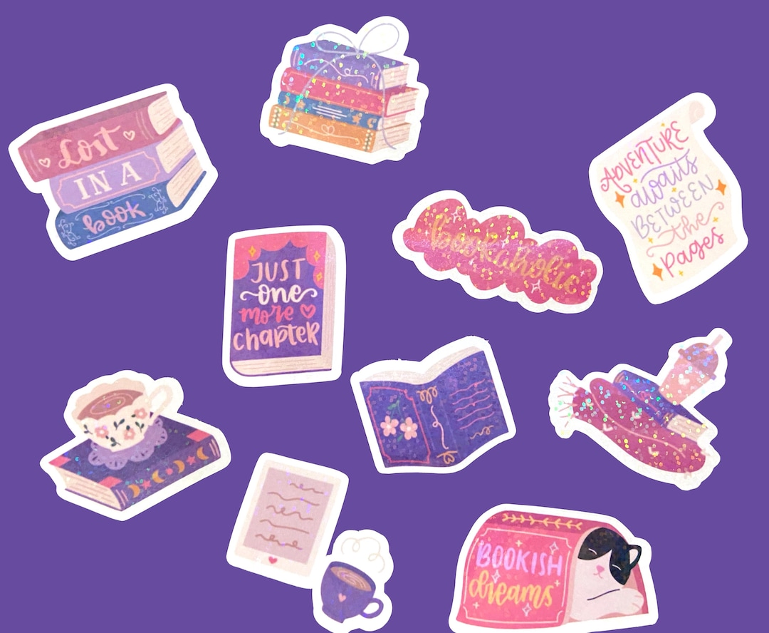 Set of 10 Book Lover Bookish Aesthetic Sparkly Holographic Stickers ...