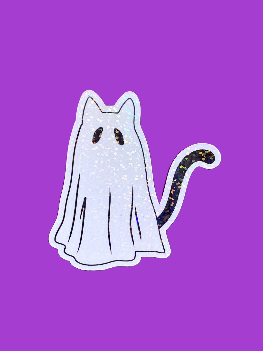 Holographic Cat Ghost Sticker, Halloween Cat Sticker, Waterproof ...