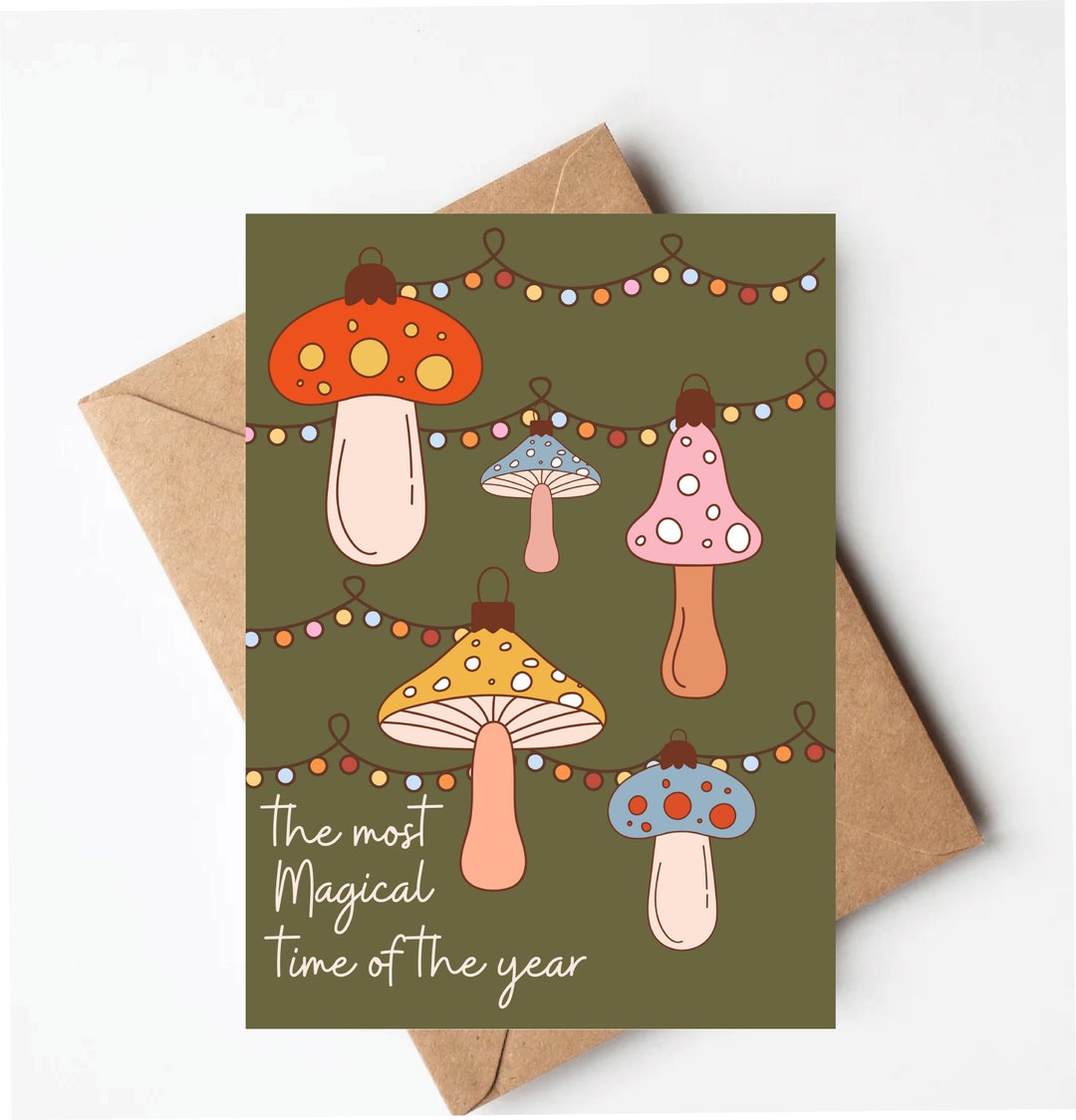 Retro Mushroom Christmas Card, Groovy Christmas Card, Cute Holiday ...