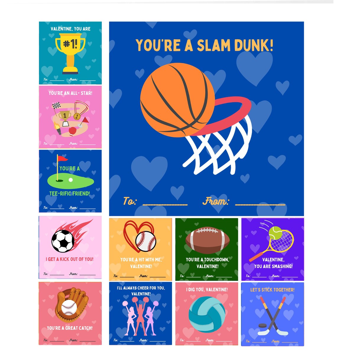 Sport Themed Valentines, Set of Funny Sport Pun Valentines for ...