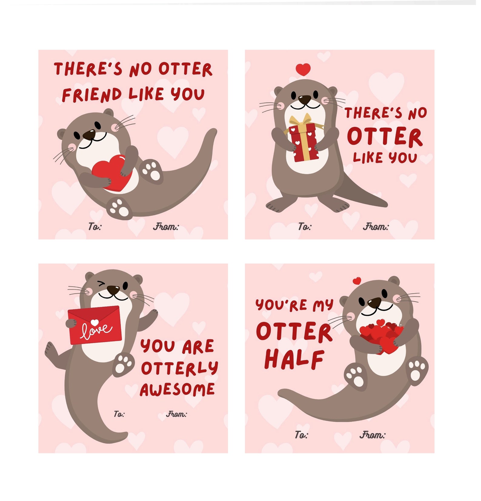 Otter Valentines for Kids, Set of Otter Valentines for Classroom, Mini ...