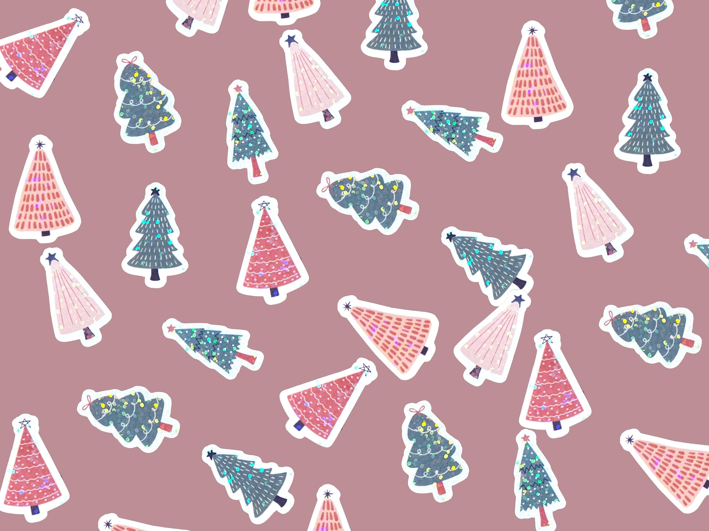 Mini Pastel Pink Christmas Tree Stickers, Bulk Mini Space Filler ...