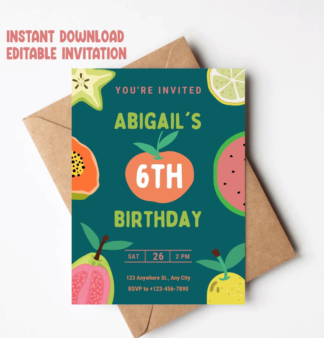 Printable Birthday Invitation, Fruit Birthday Invitation, Fruit Themed ...
