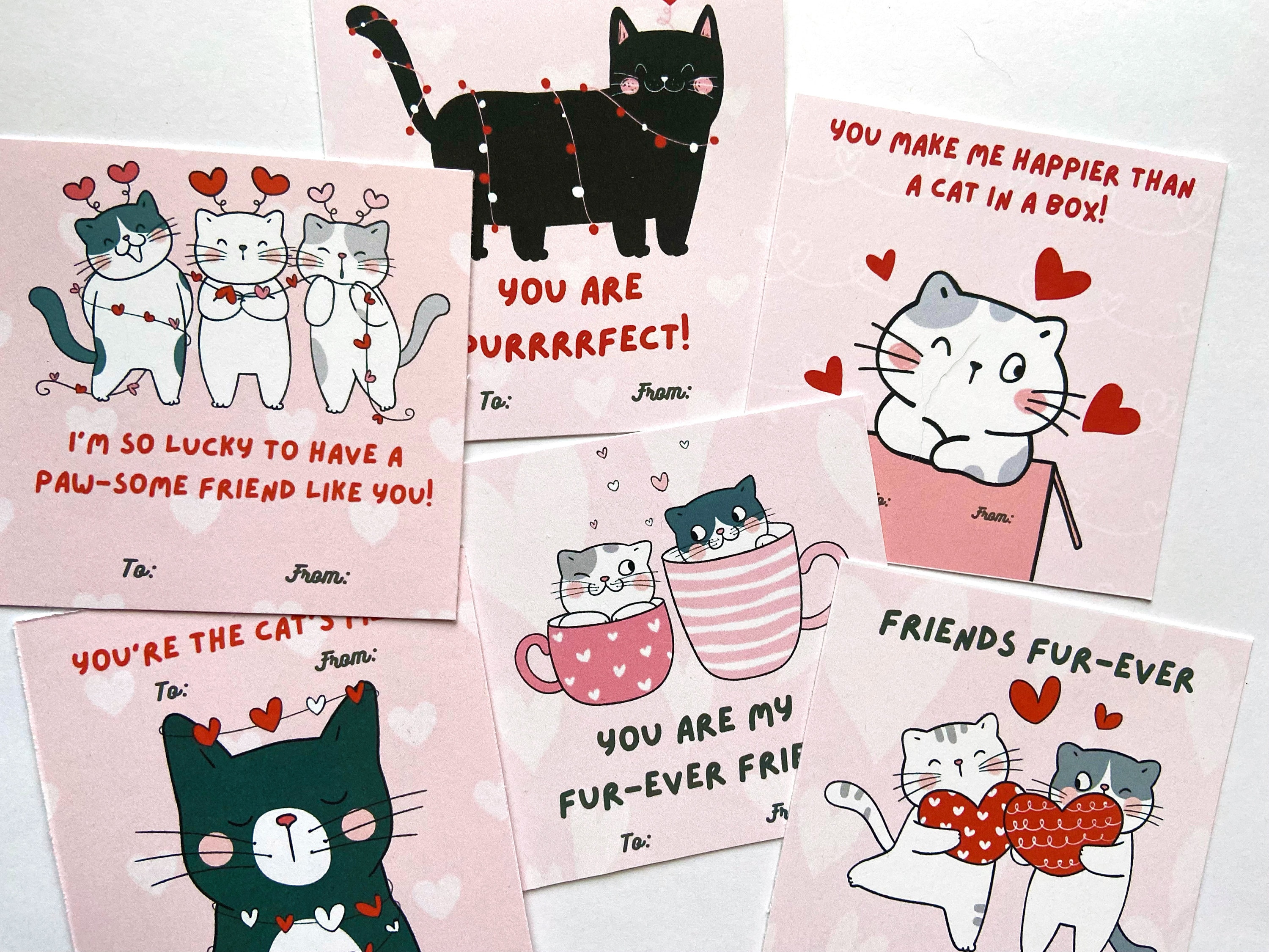 Cute Cat Valentines Set of Cat Valentines for Classroom Mini - Etsy