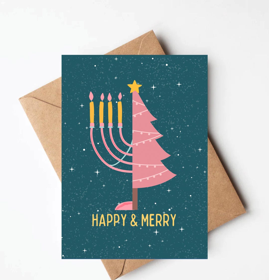 Chrismukkah Card, Christmas and Hanukkah Card, Cute Pink Pastel Holiday ...