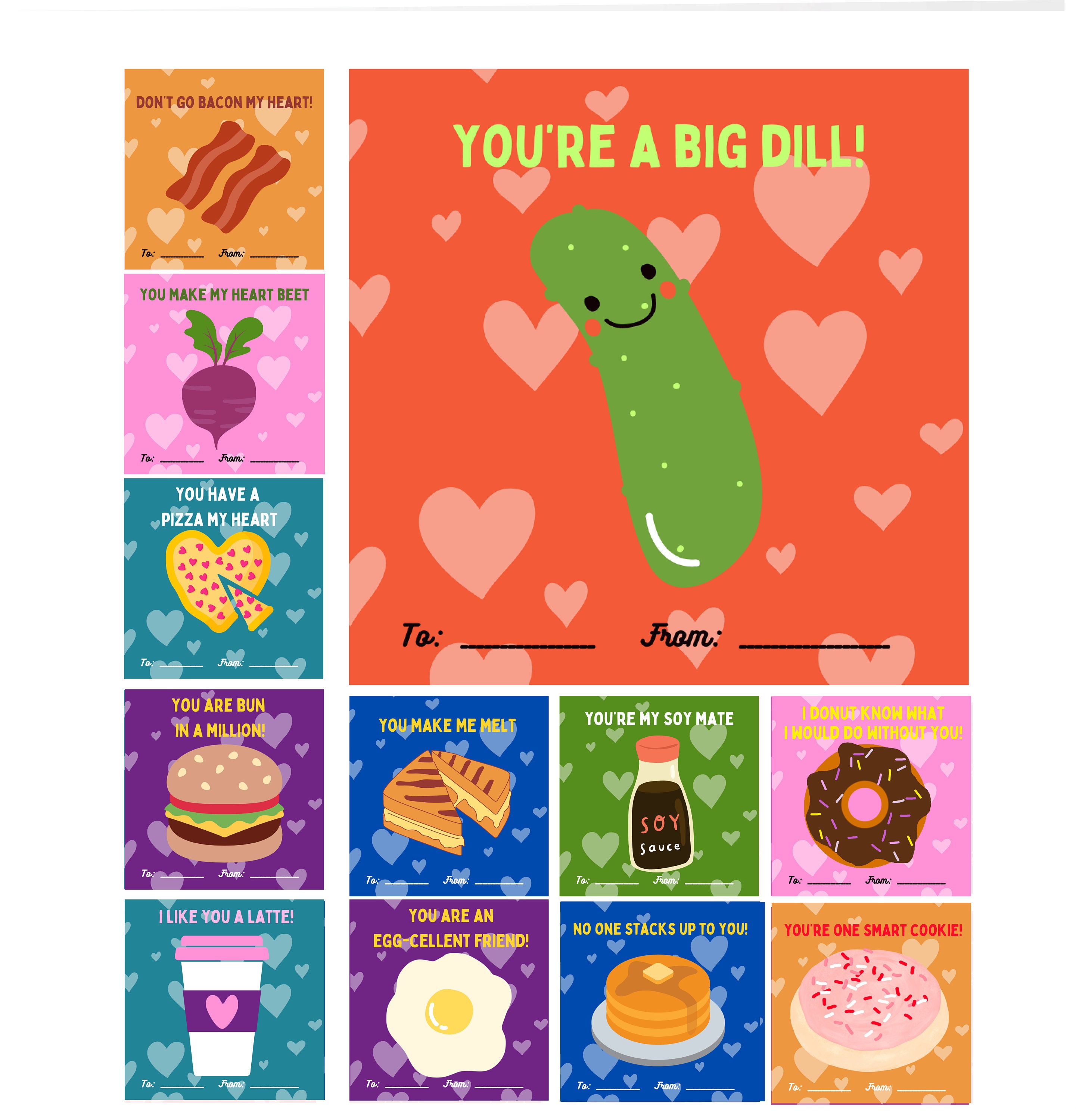 Cute Food Pun Valentines, Funny Food Mini Kids Valentines With ...