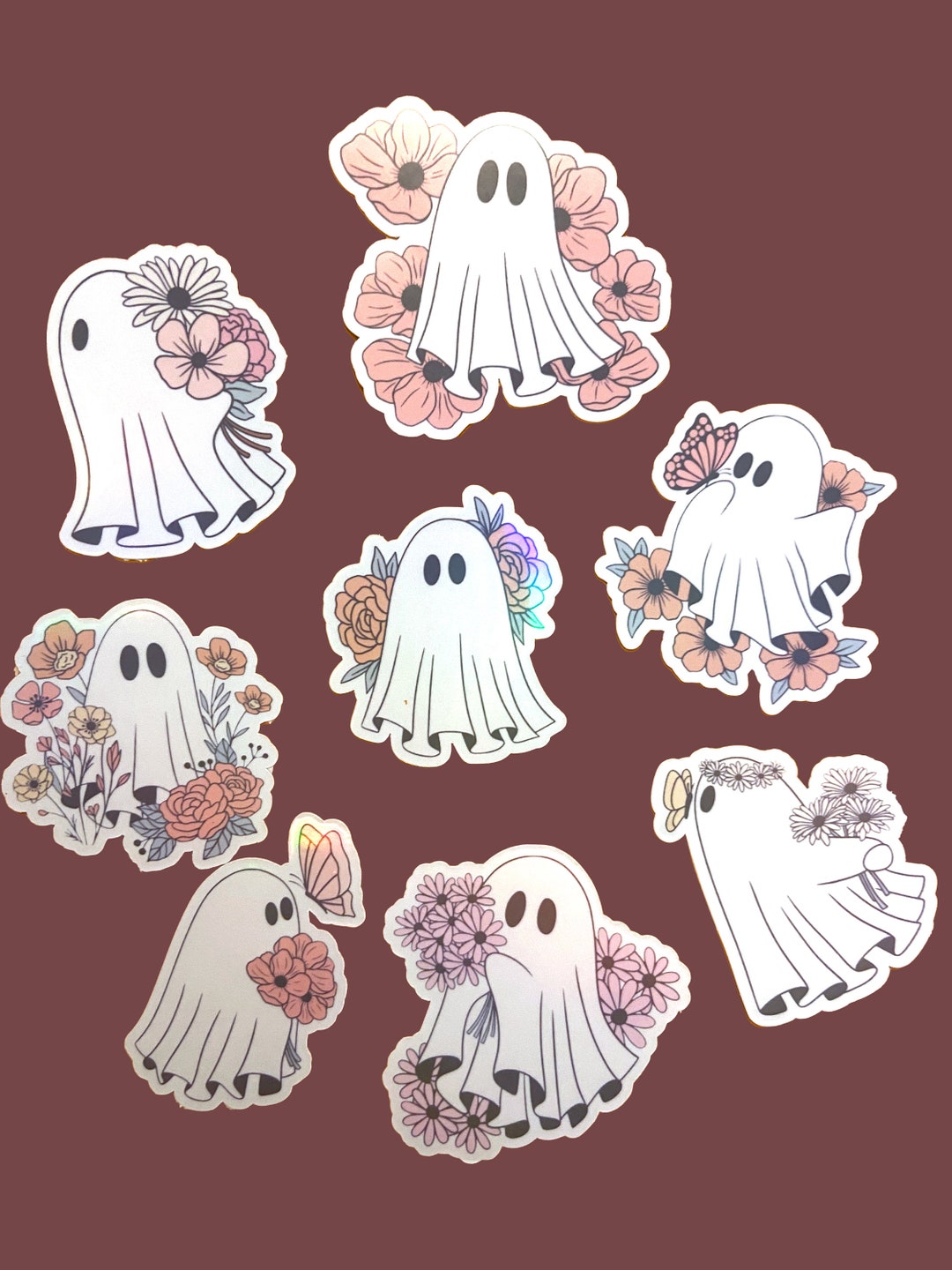 Floral Ghost Sticker Pack, Holographic Ghost Sticker, Halloween ...