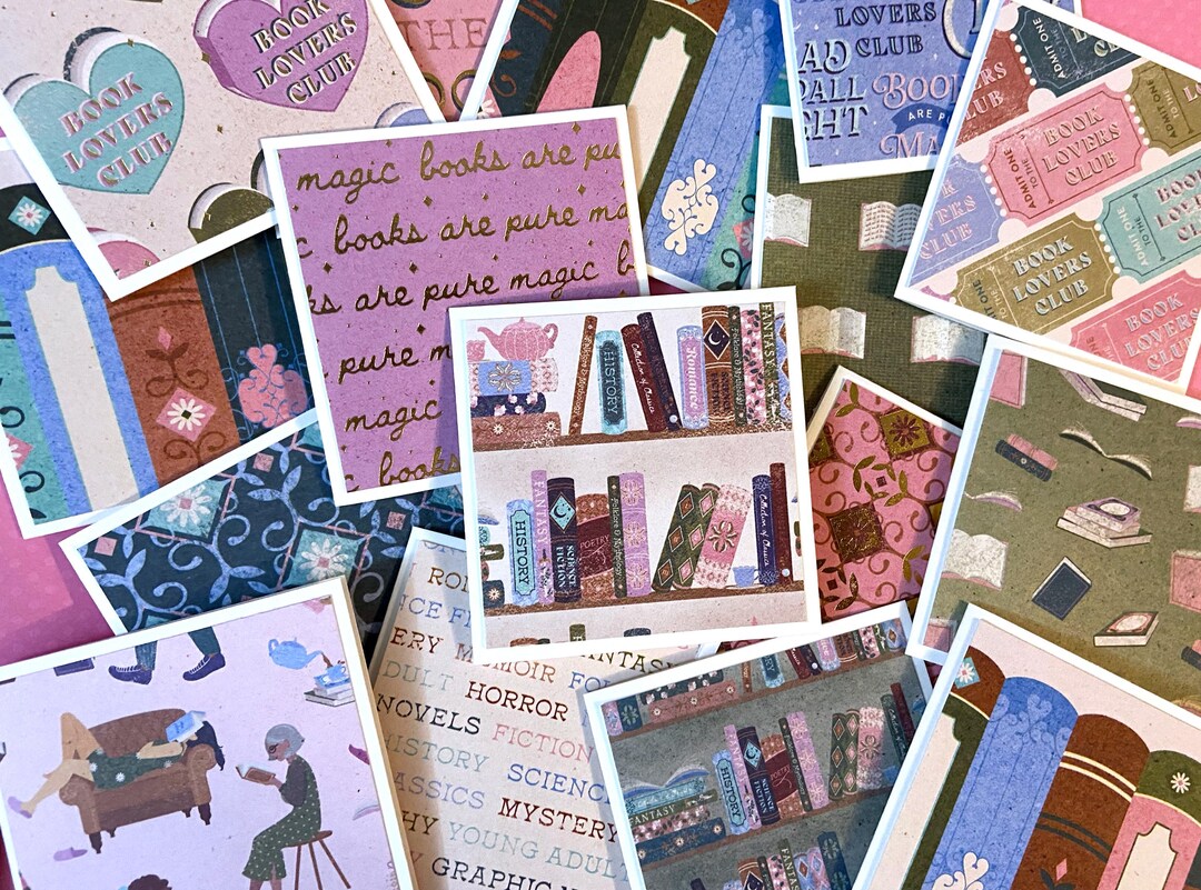 Mini Book Club Themed Notecards With Envelopes, Book Lover Note Cards ...