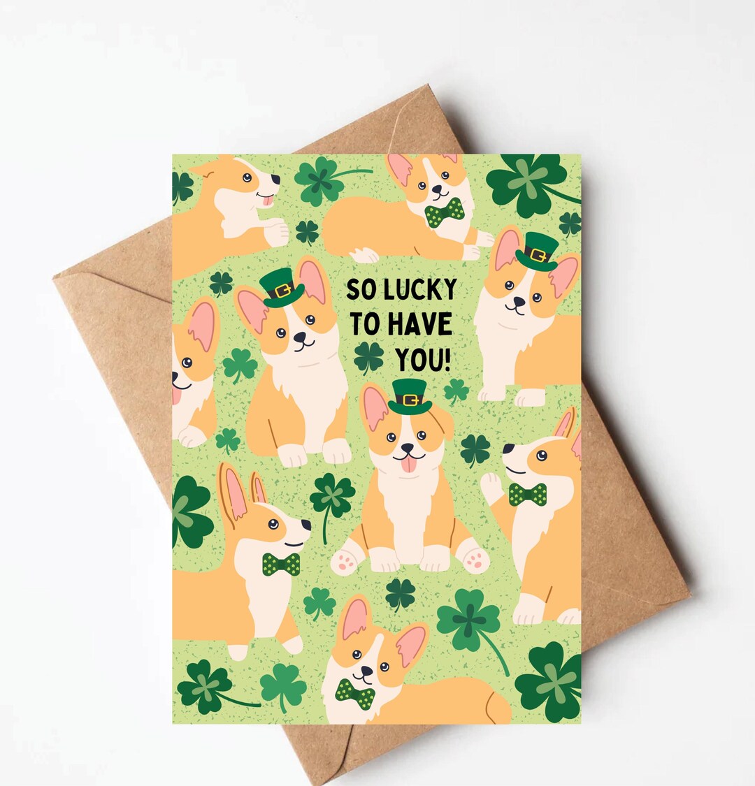 Corgi St. Patrick's Day Card, Shamrock Greeting Card, Cute Dog Holiday ...
