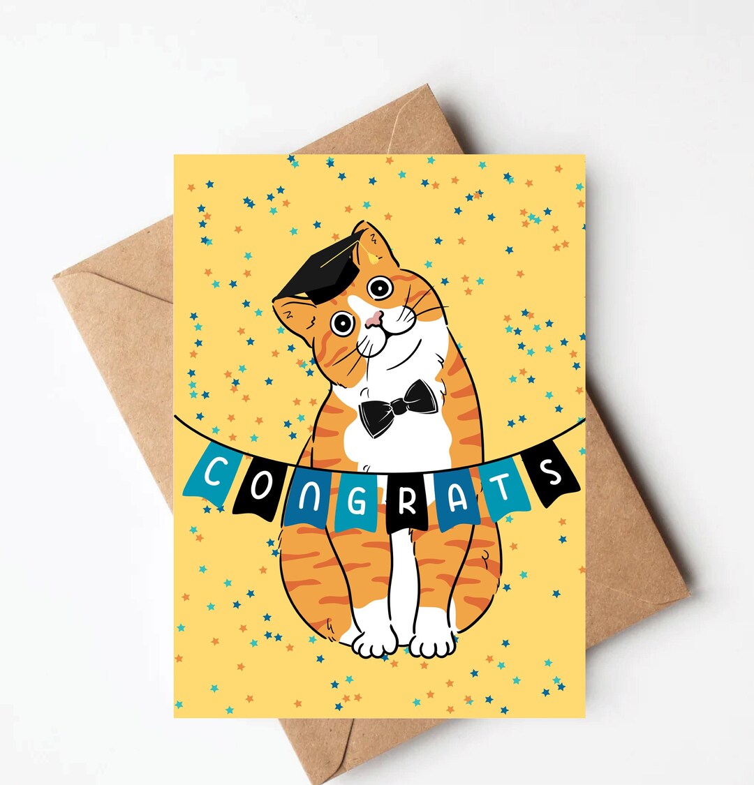 Orange Cat Graduation Card, Funny Cat Lover Graduation Card, High ...