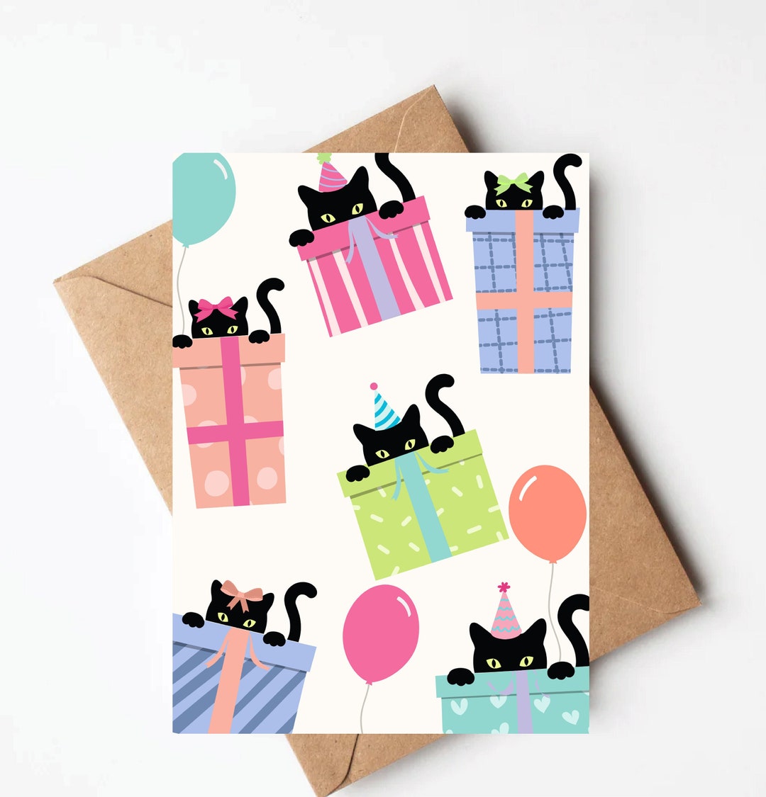 Black Cat Birthday Card, Cat Lover Birthday Card, Birthday Card for Her ...