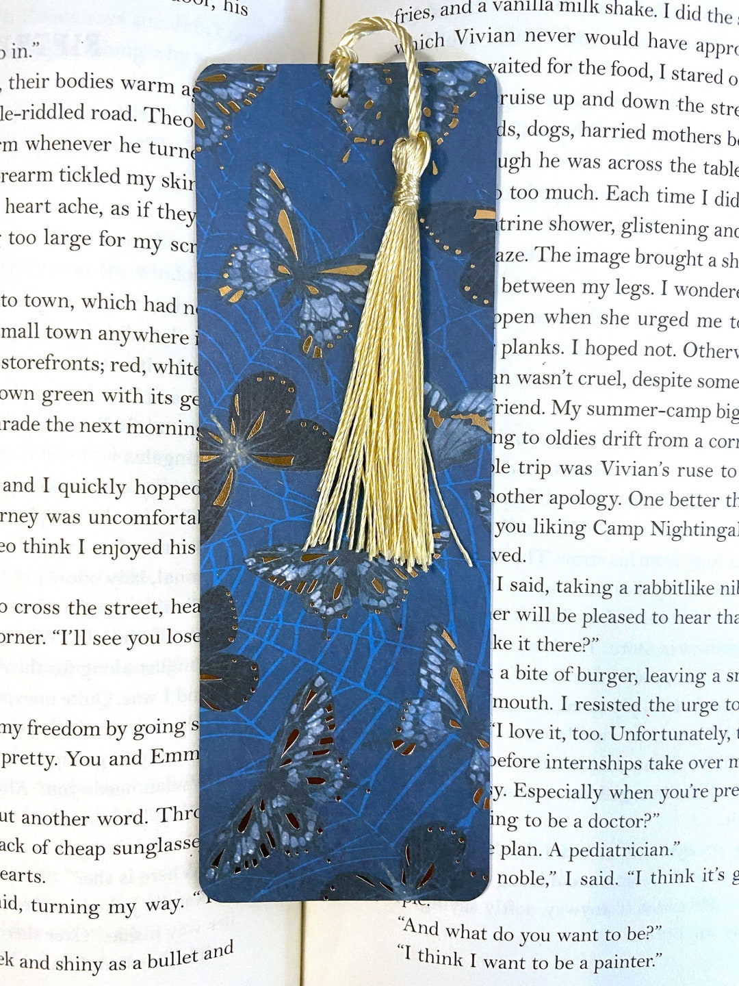 Blue and Gold Moth Bookmark, Lunar Moth Bookmark With Tassel, Pretty ...