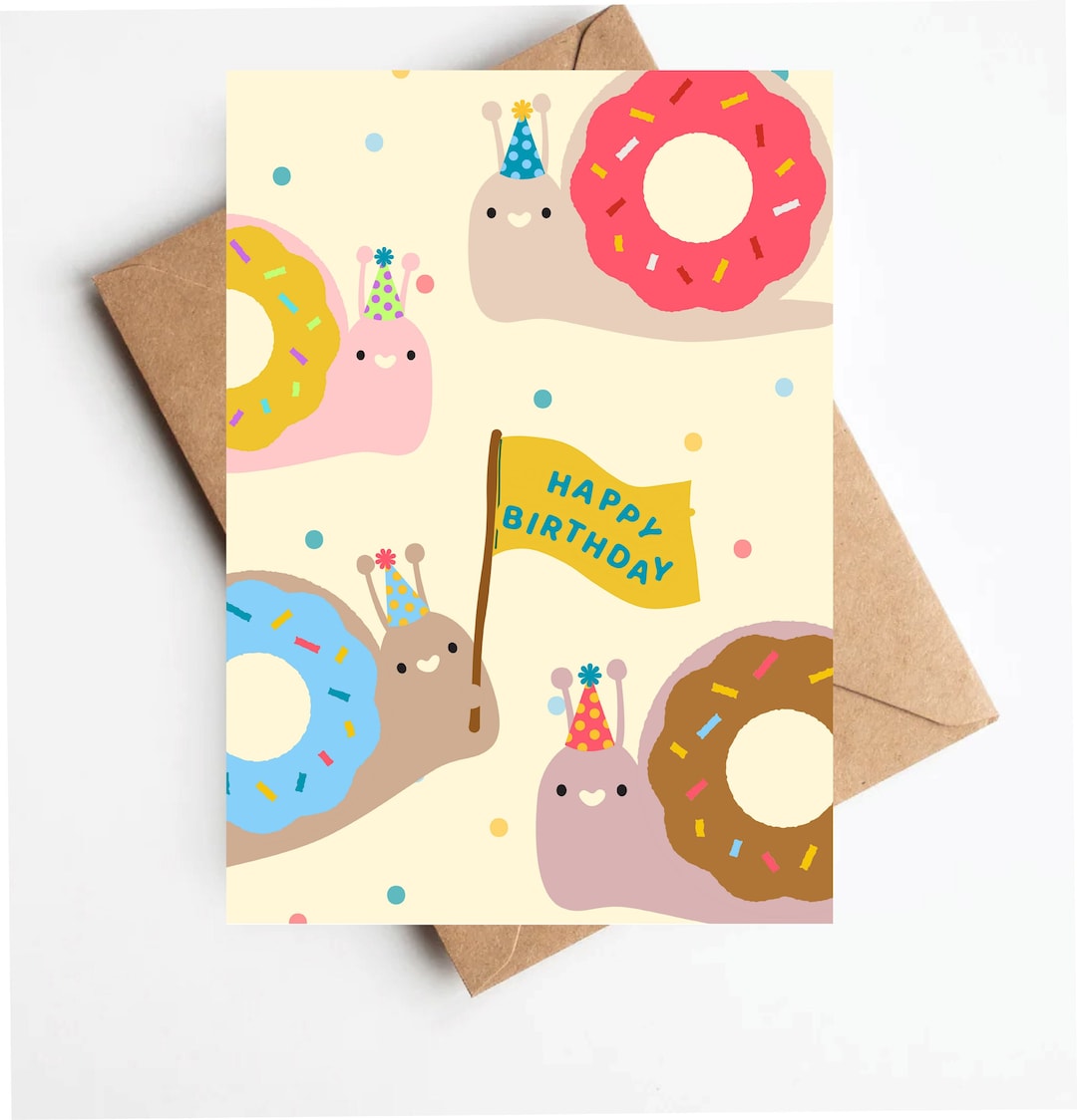 Snail Birthday Card, Funny Illustrated Birthday Card, Donut Snail Card ...