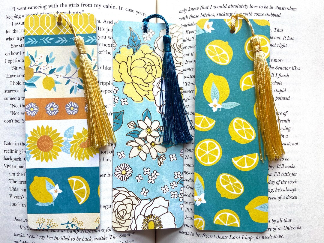 Lemon Bookmarks, Pretty Bookmarks for Women With Tassels, Floral ...