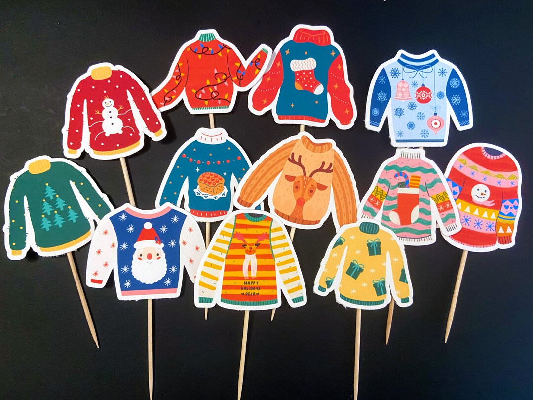 Ugly Sweater Cupcake Toppers, Ugly Sweater Christmas Party Decorations ...