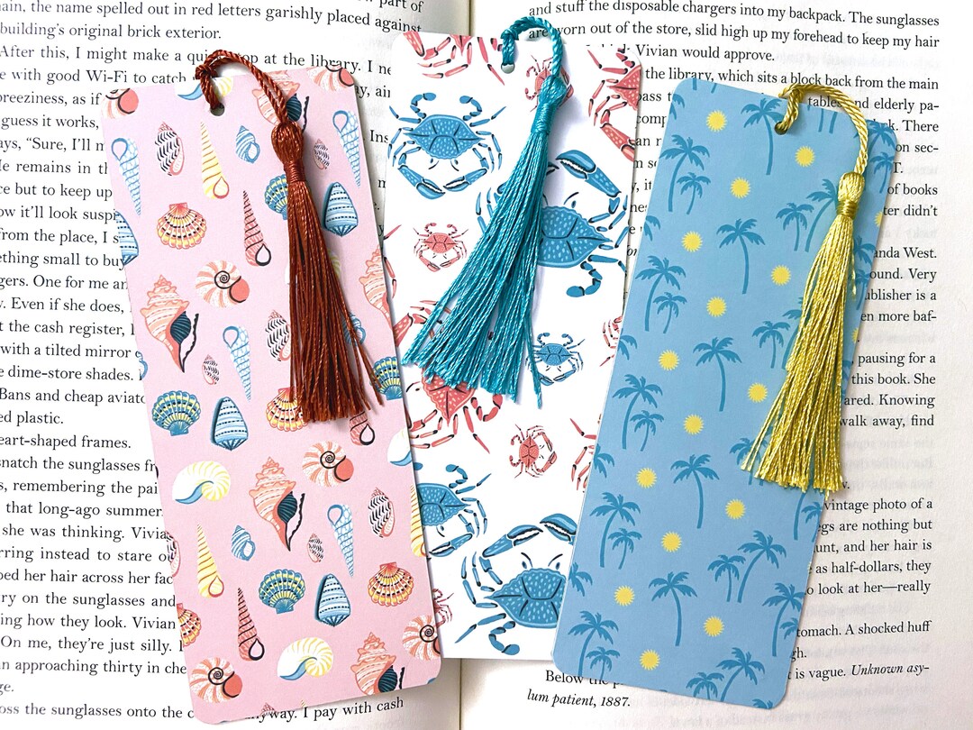 Tropical Beach Bookmark Set, Seashell Crab Bookmarks, Palm Tree ...