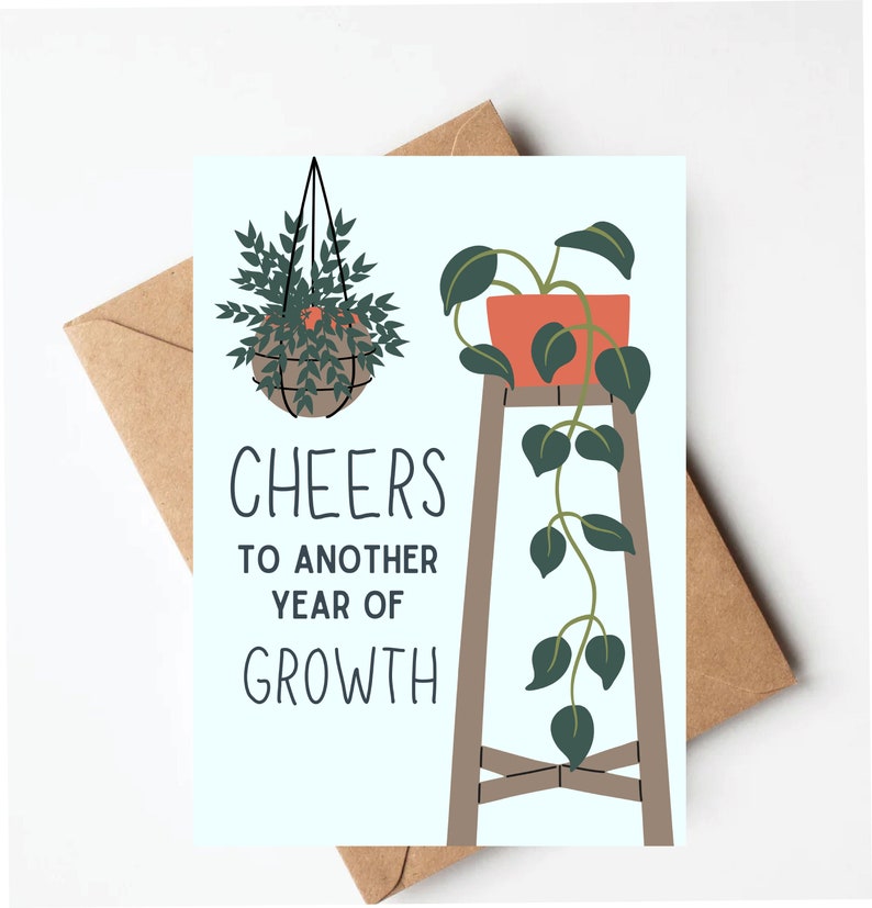 Plant Birthday Card Here's to Another Year of Growth - Etsy