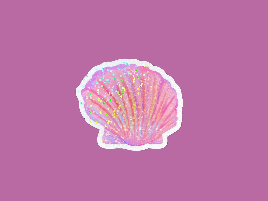 Holographic Pink Seashell Sticker, Waterproof Sticker for Laptop or ...