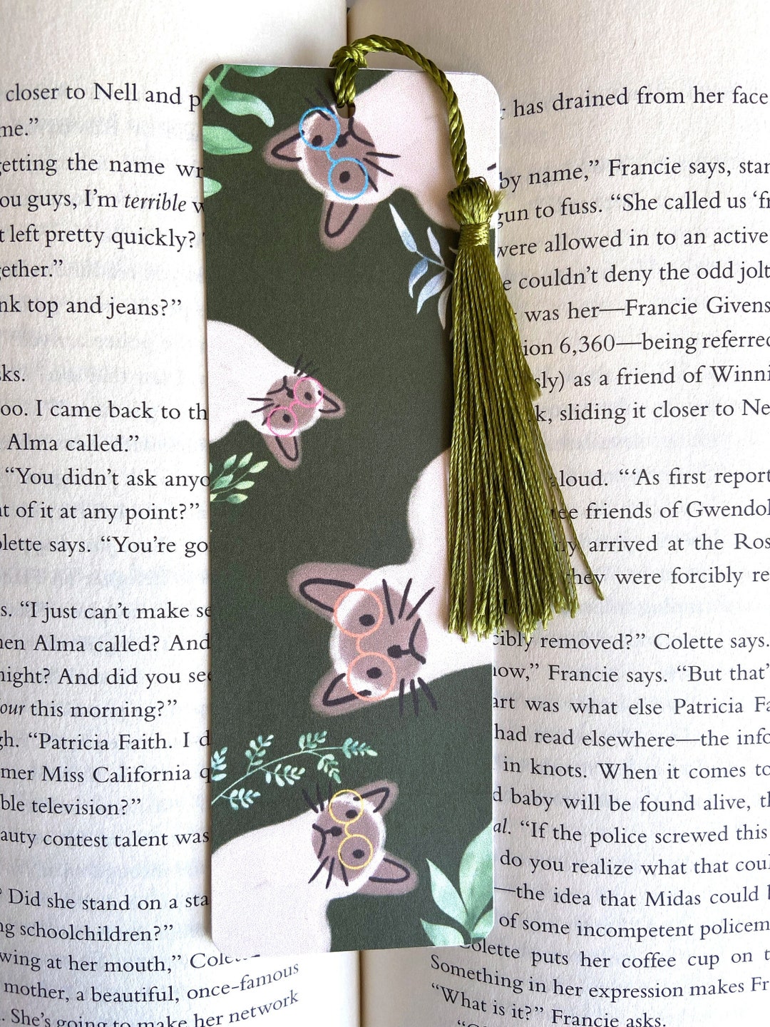 Cute Cat Bookmark, Cat and Plant Bookmark, Bookmarks With Tassel, Cat ...