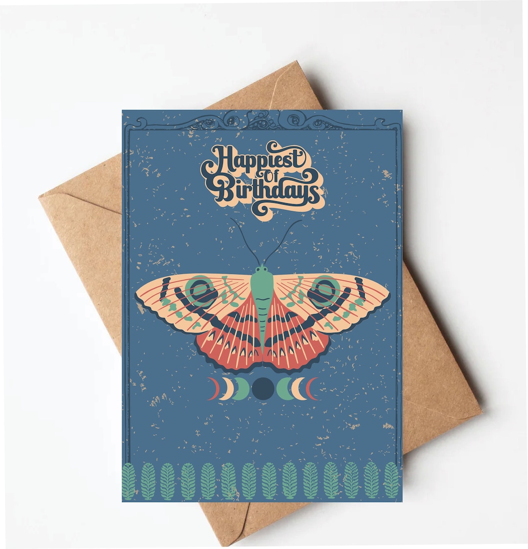 Vintage Moth Birthday Card, Lunar Moth Card, Vintage Birthday Card for ...
