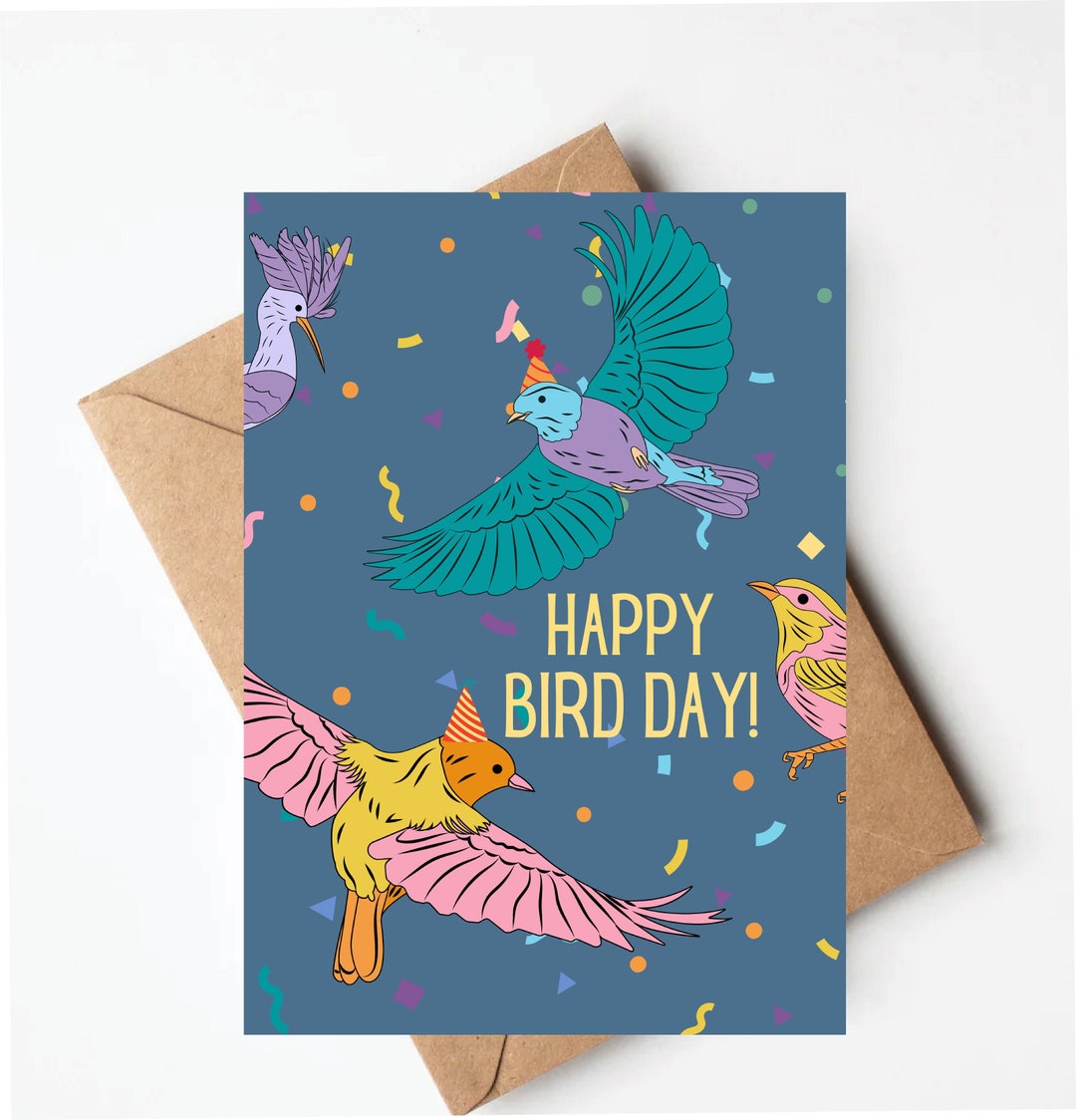 Bird Birthday Card, Happy Bird Day, Colorful Bird Lover Birthday Card ...