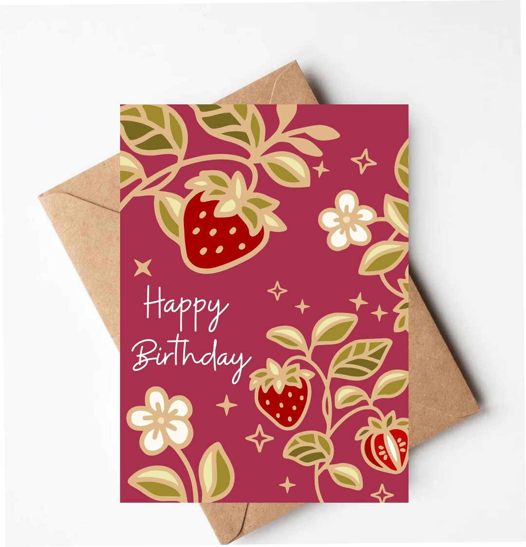 Strawberry Birthday Card, Unique Birthday Card, Birthday Card for Her ...
