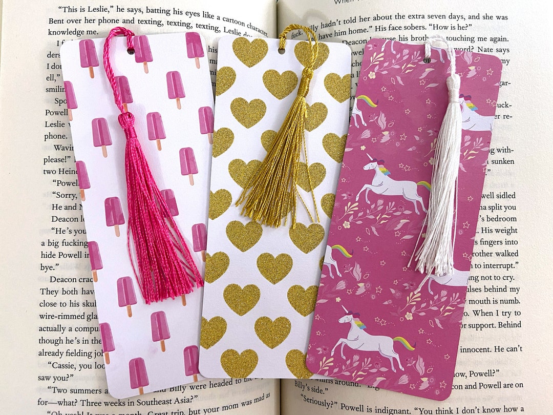 Pink Unicorn Bookmark Set, Cute Bookmarks With Tassels for Kids, Heart ...