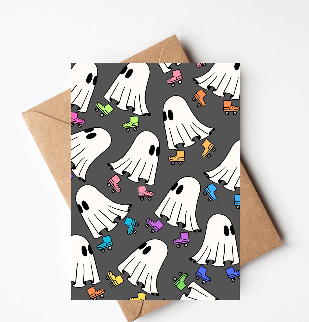 Roller Skating Ghost Card, Cute Halloween Card, Cute Ghost Greeting ...
