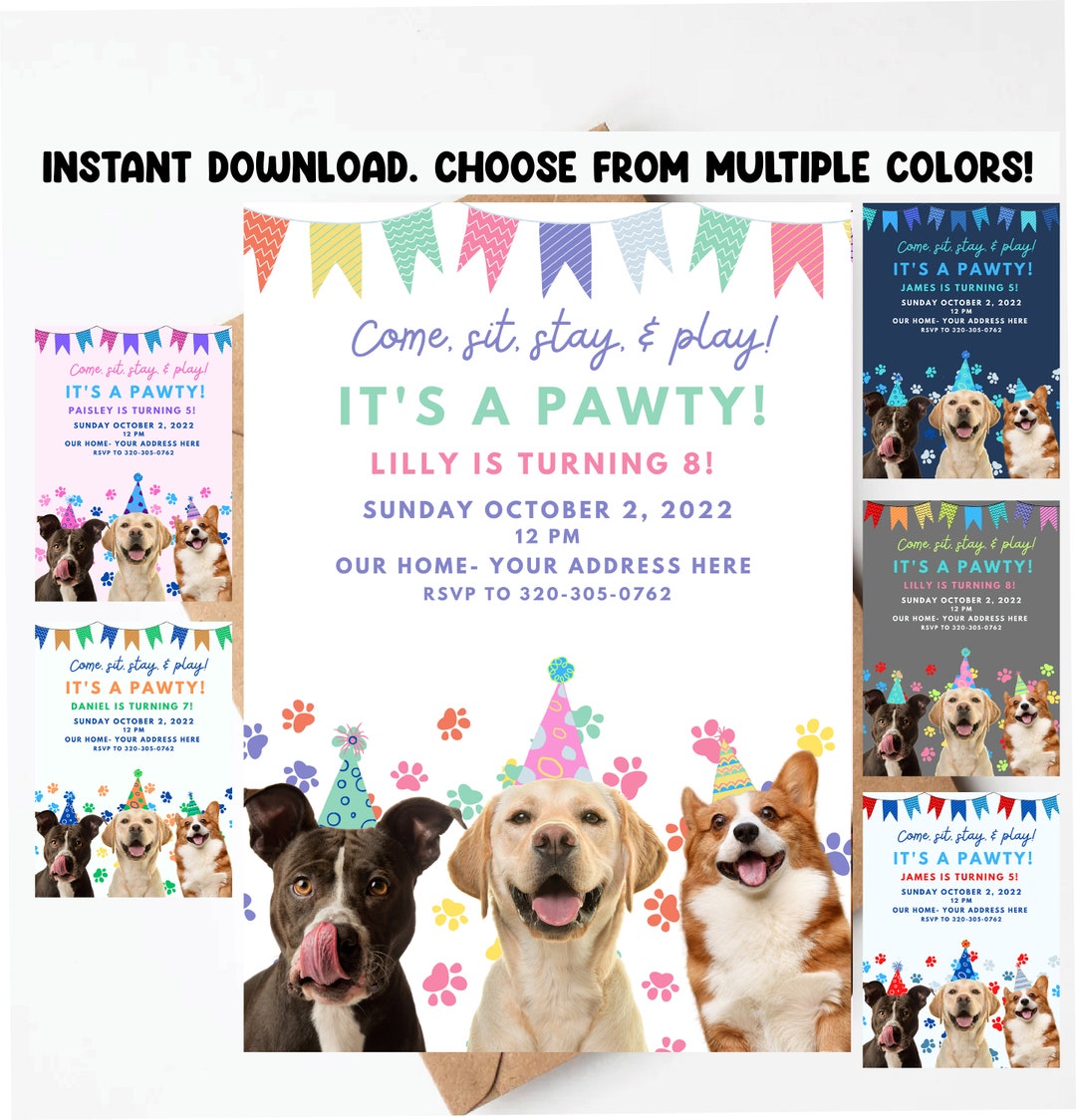 Dog Birthday Invitation, Cute Dog Birthday Invite, Printable Birthday ...