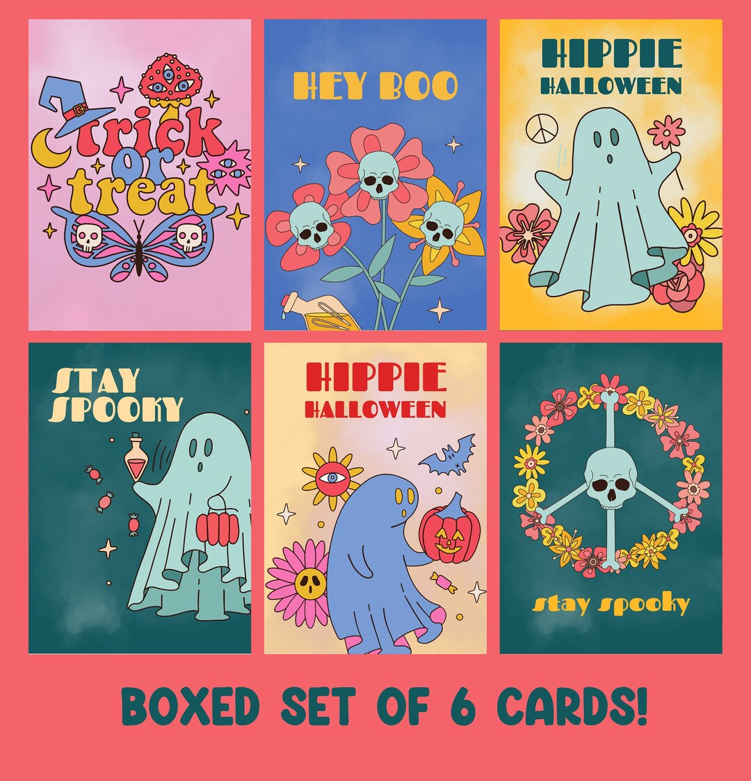 Retro Halloween Cards, Boxed Halloween Card Set, Groovy Halloween ...