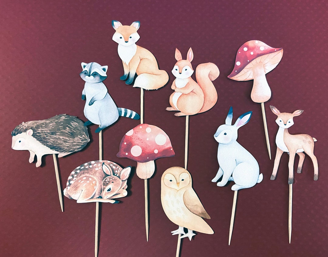 Watercolor Forest Animal Cupcake Toppers, Mushroom Forest Baby Shower ...