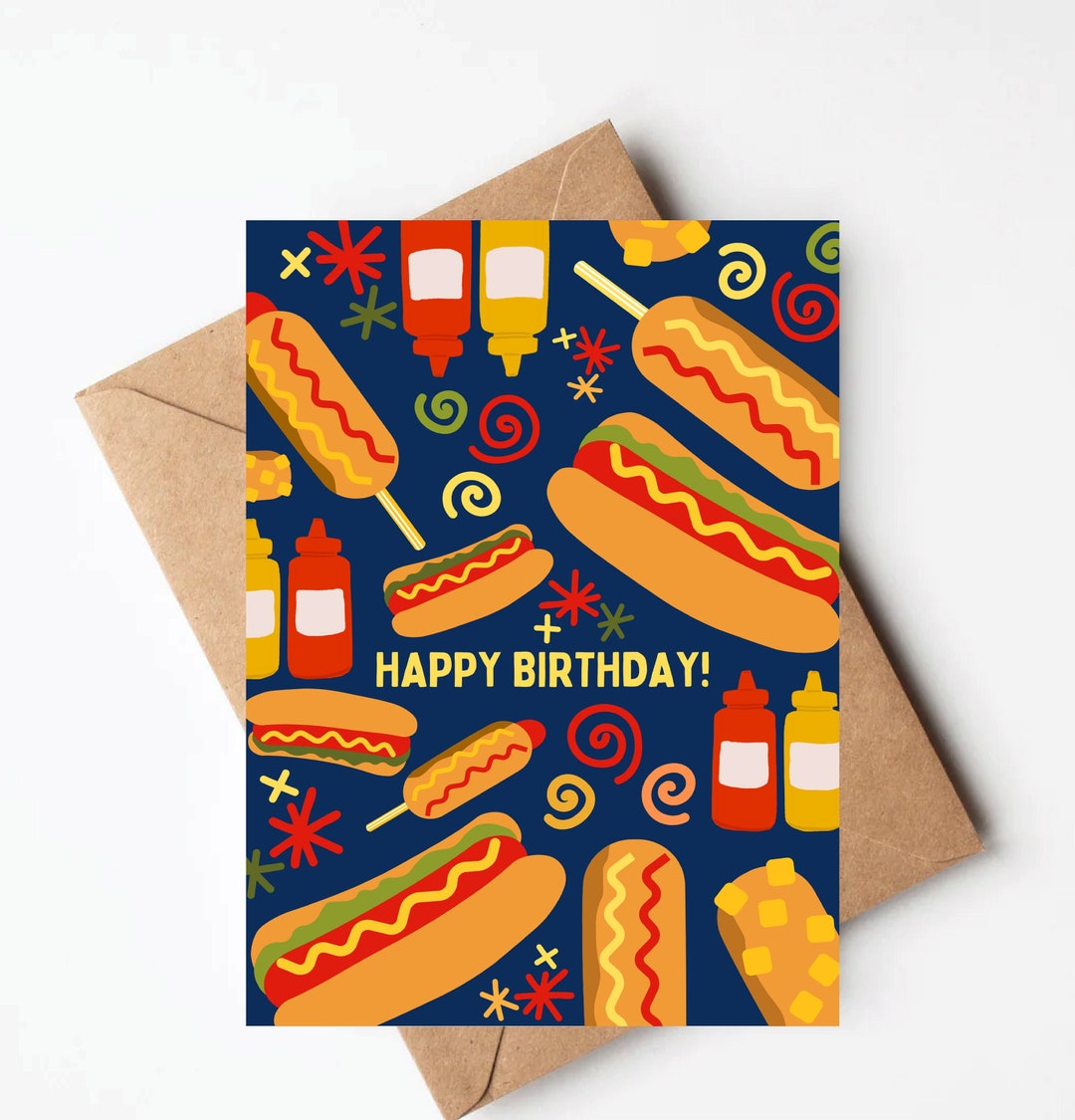 Hot Dog Birthday Card, Funny Birthday Card, Corn Dog Lover Gift, Unique ...