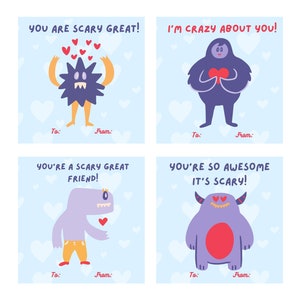 Monster Valentines, Set of Monster Valentines for Classroom, Mini Kids ...