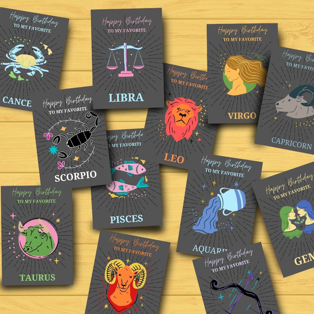 Set of 12 Zodiac Birthday Cards, Bulk Astrology Birthday Cards, Scorpio ...