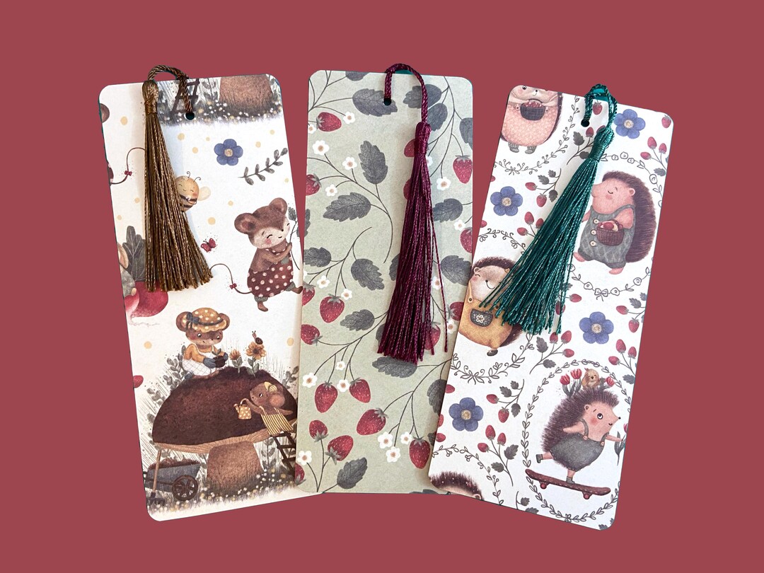 Cottage Core Forest Animal Bookmarks, Hedgehog Mouse Strawberry ...