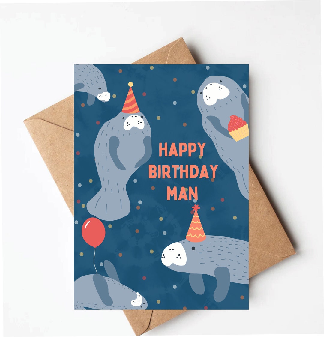Manatee Birthday Card, Funny Birthday Card for Him, Manatee Lover Gift ...