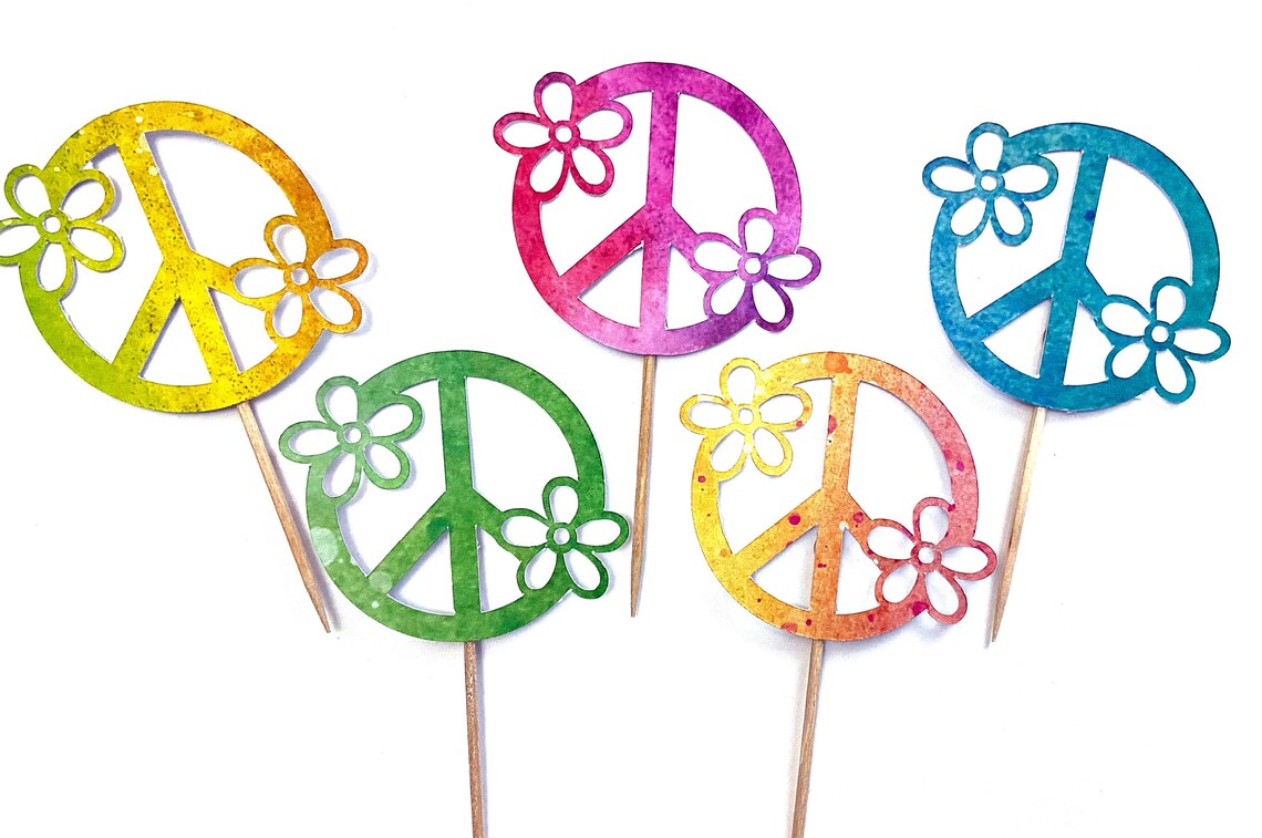 Peace Sign Cupcake Toppers Tie Dye Birthday Party - Etsy