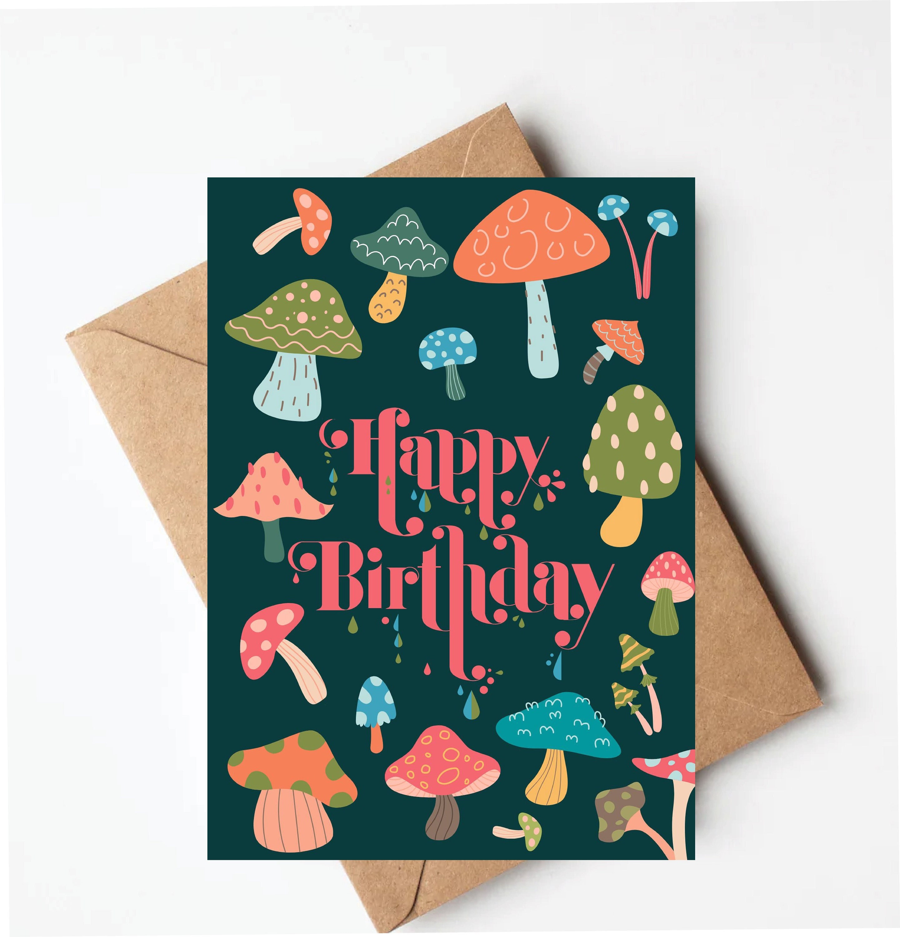 Whimsical Mushroom Birthday Card, Birthday Card for Her, Colorful ...
