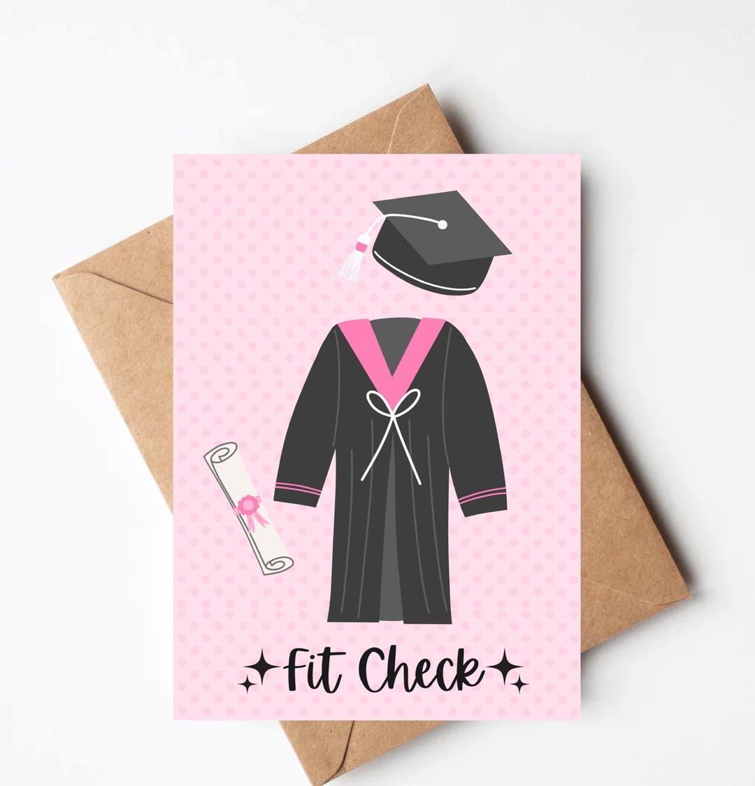 Cute Fit Check Graduation Card, Cute Girly Pink Graduation Card for ...