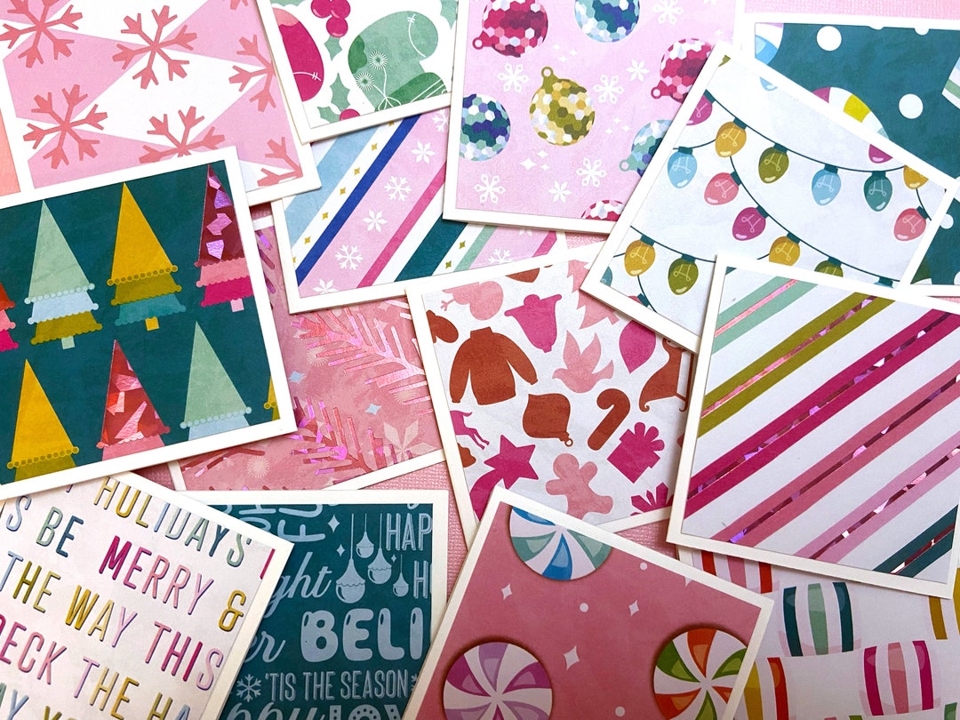 Mini Pink Pastel Christmas Cards, Pink Holiday Note Cards, Mini ...