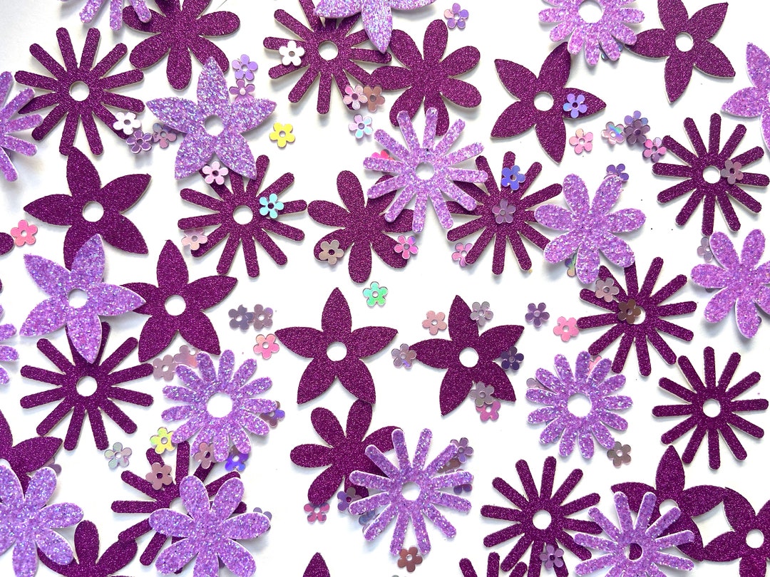 Purple Flower Confetti, Glitter Flower Confetti, Purple Party Table ...