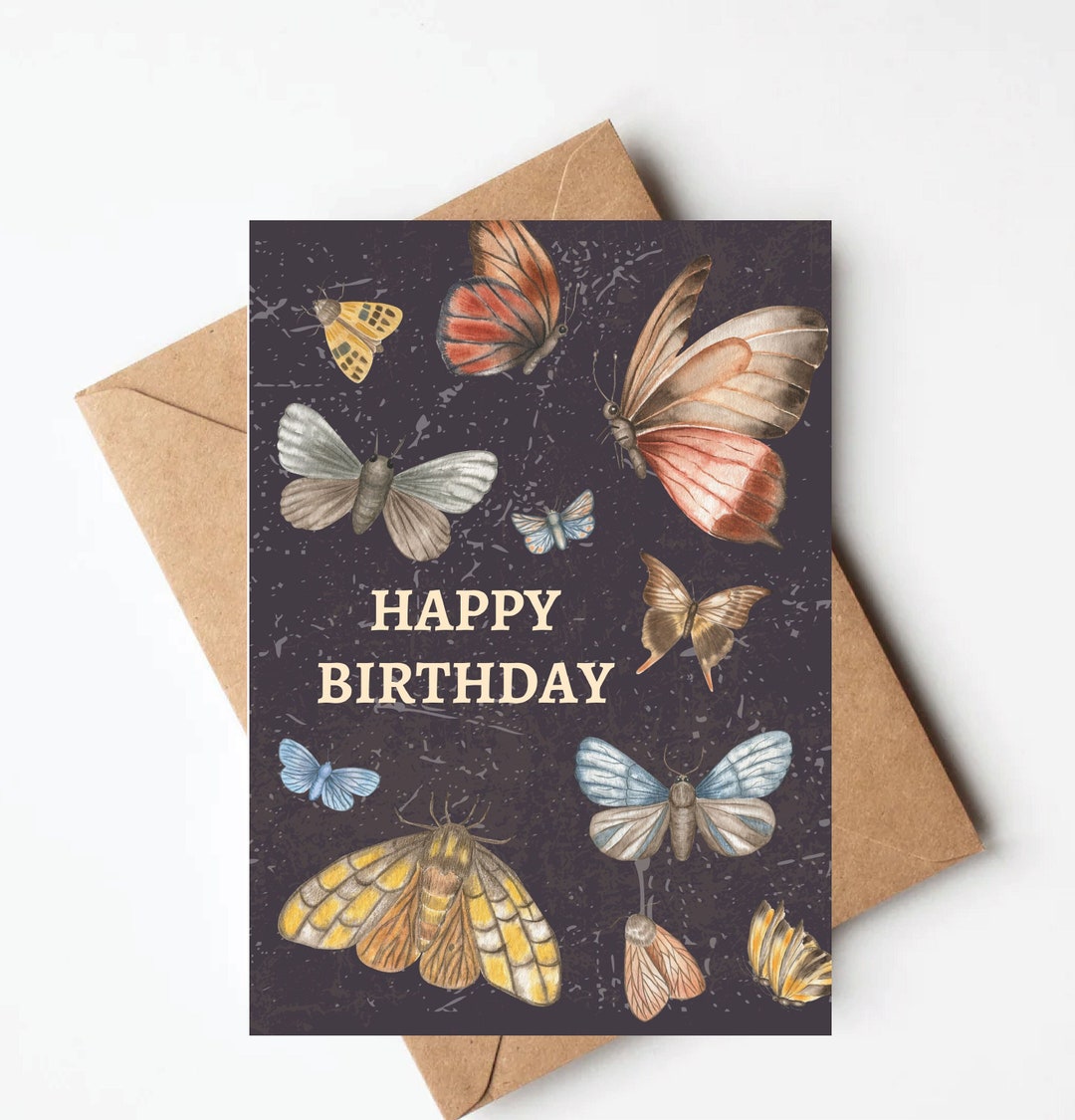 Vintage Moth Birthday Card, Vintage Birthday Card for Her, Unique ...