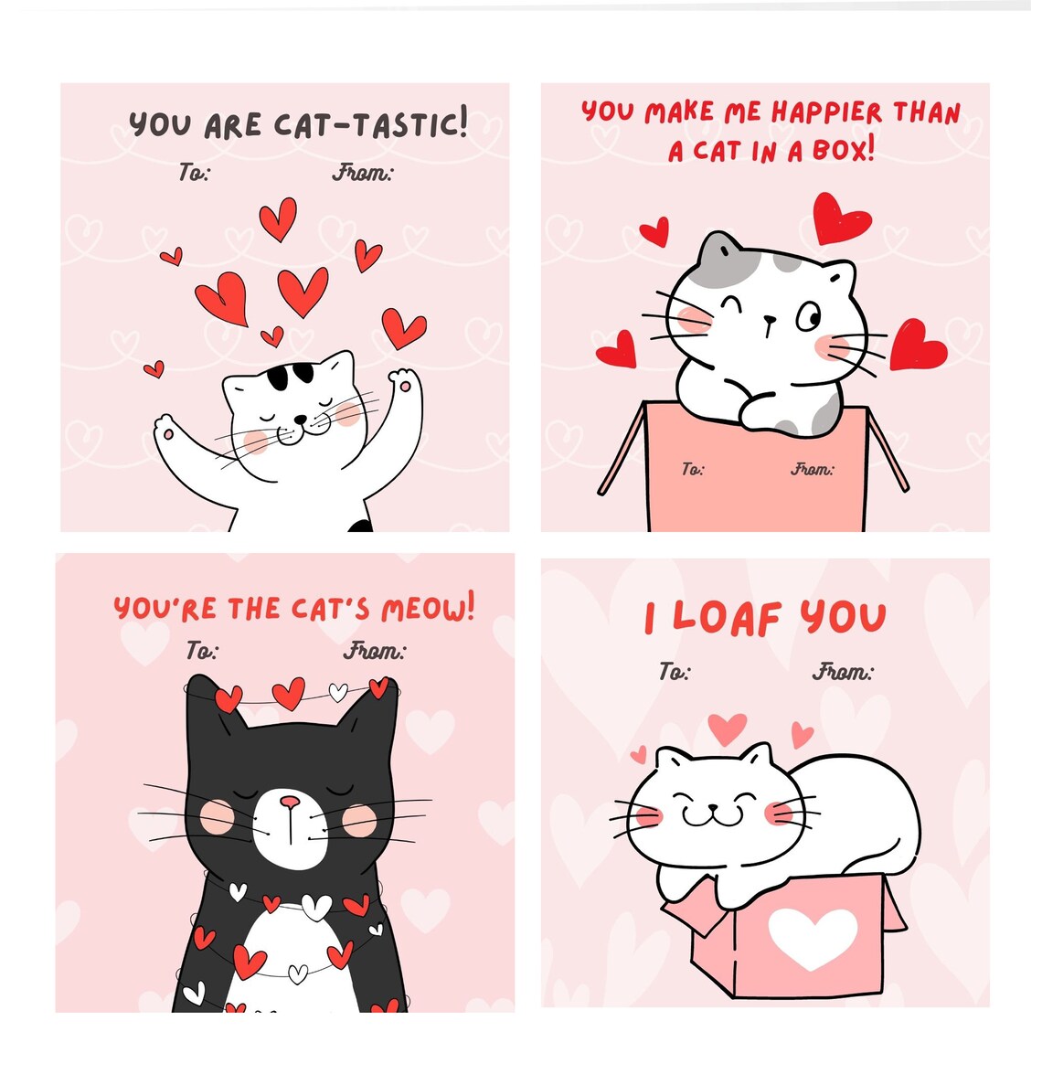 Cute Cat Valentines Set of Cat Valentines for Classroom Mini - Etsy