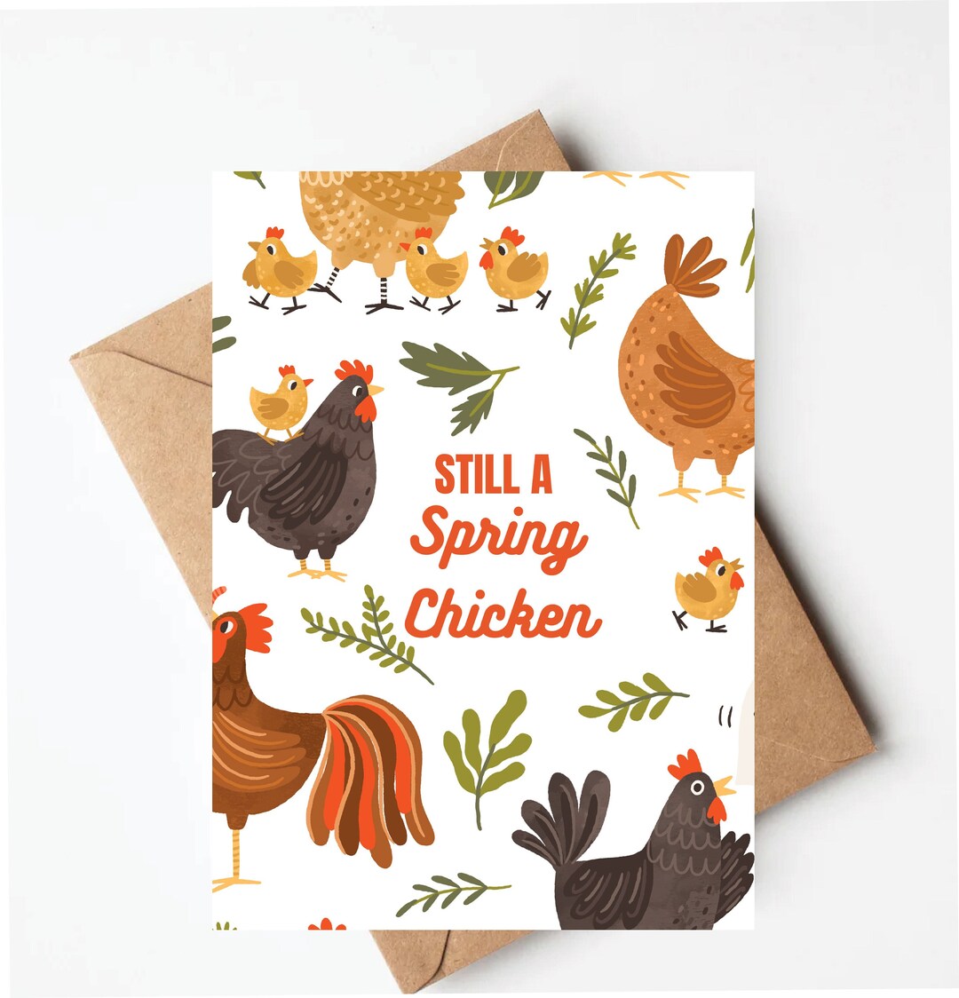 Funny Chicken Birthday Card, Spring Chicken Birthday Card, Cute ...