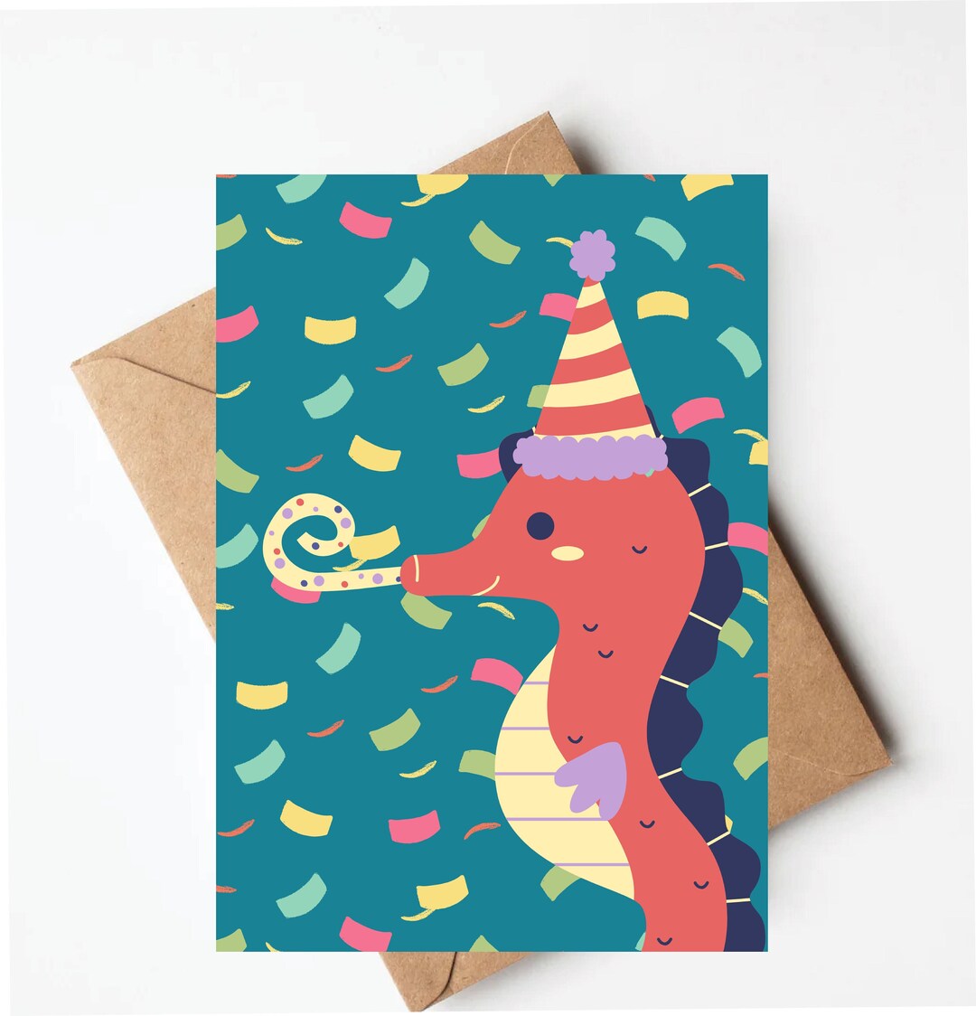 Seahorse Birthday Card Unique Colorful Birthday Card Funny - Etsy