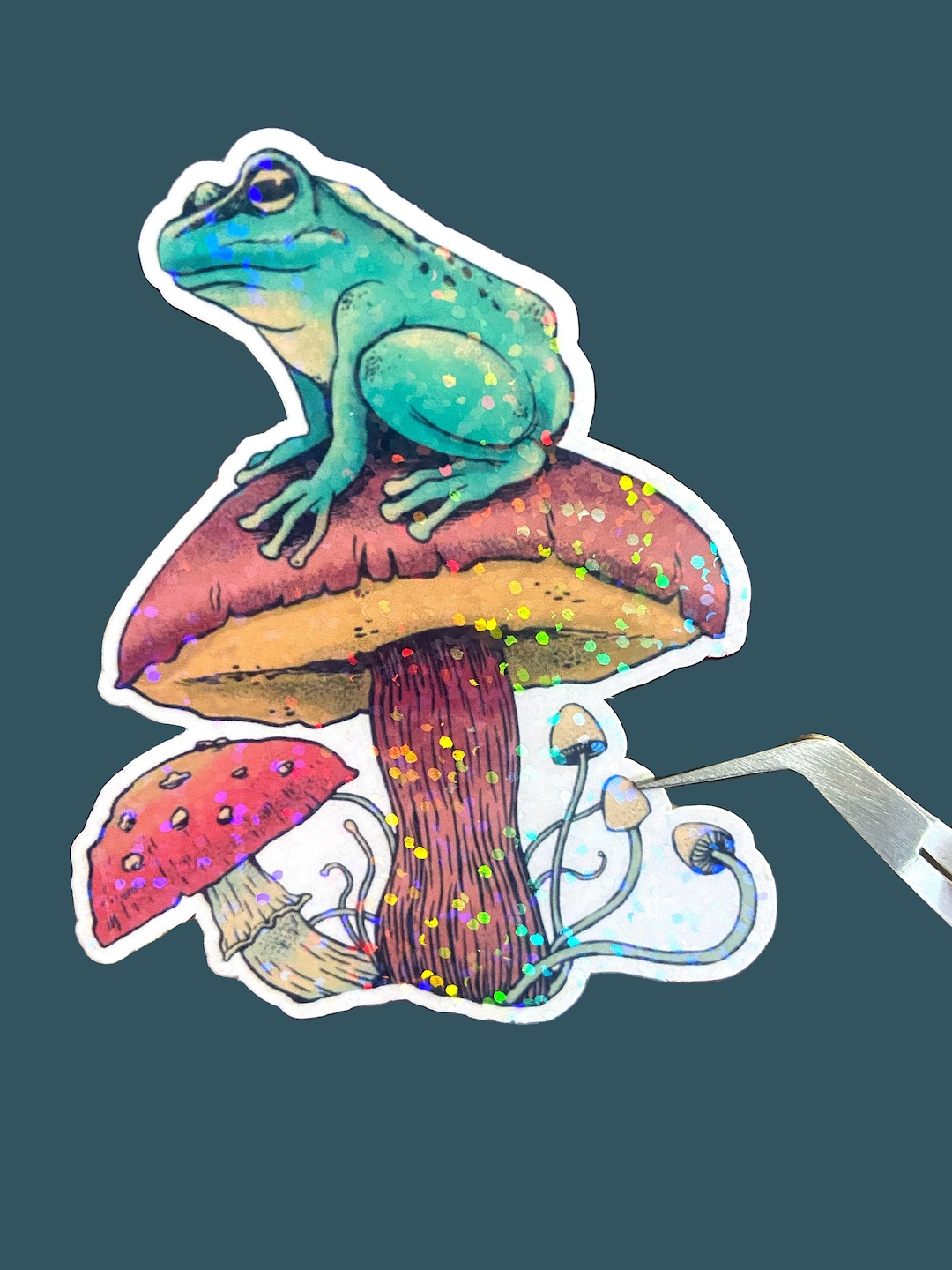Vintage Frog Sticker, Holographic Frog Mushroom Sticker, Toadstool ...