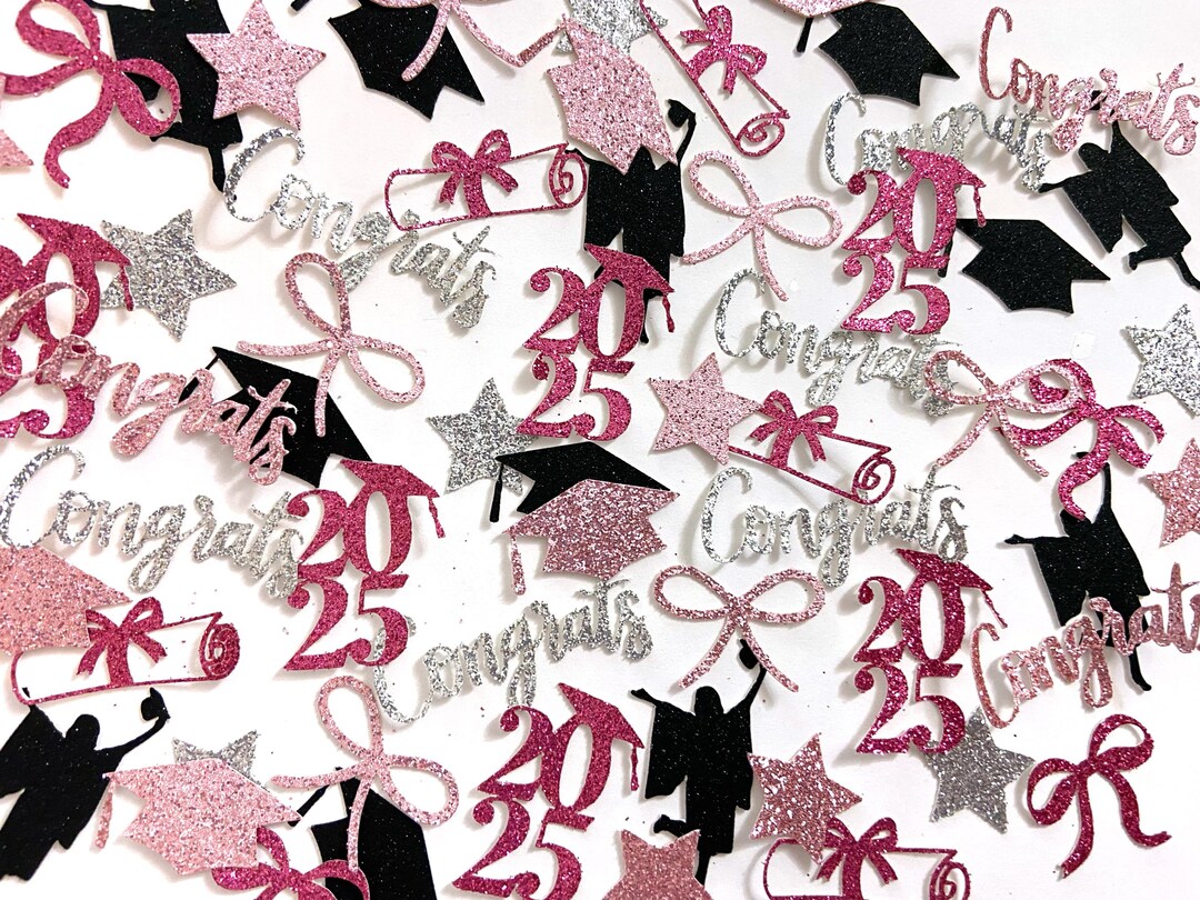 Pink 2025 Graduation Confetti, Personalized Name Confetti, Pink Bow ...